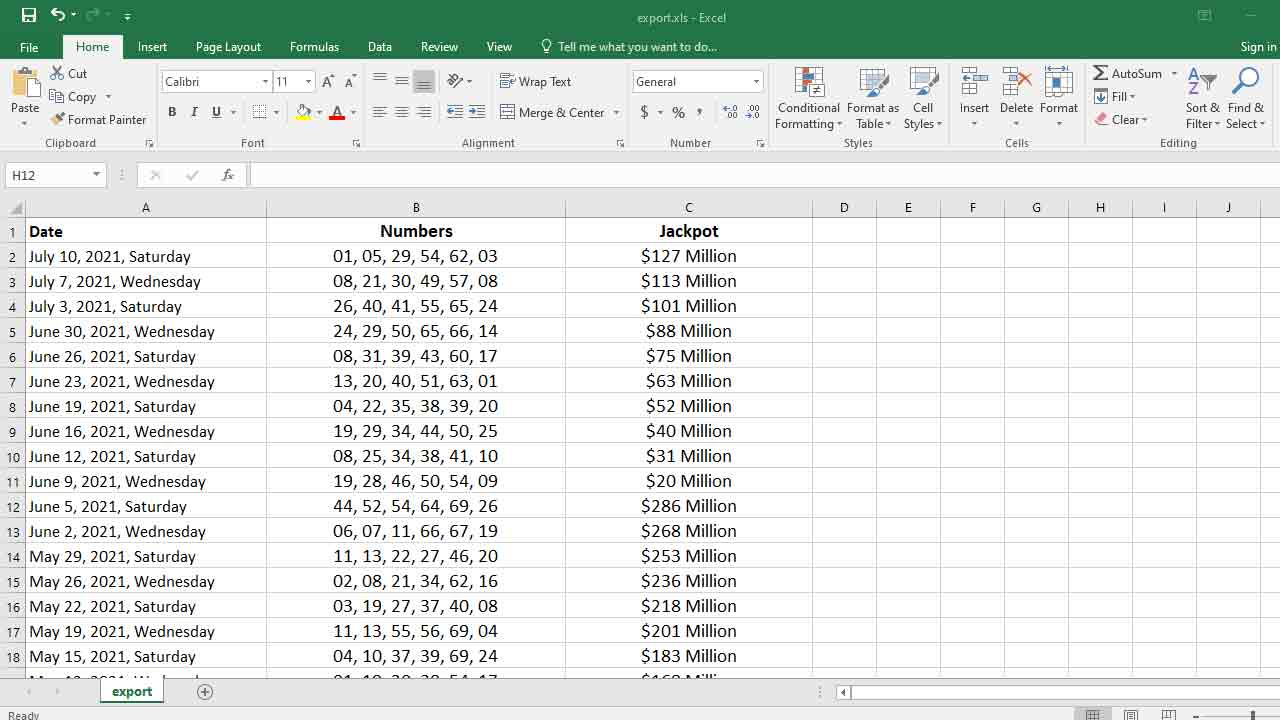 Powerball Lottery Winning Numbers History Excel Spreadsheet Download